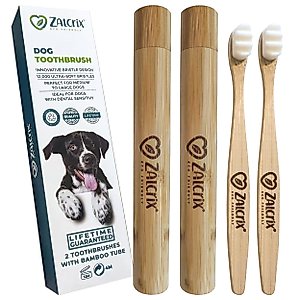 zalcrix ECO-FREINDLY Dog Toothbrush - Natural Bamboo with 12,000 Ultra-Soft Bristles for A Gentle Yet Effective Clean Ideal for Your Pet's Sensitive Teeth and Gums