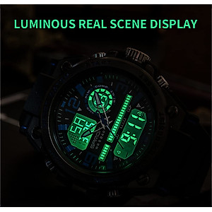 Military Watches for Men Tactical Waterproof Outdoor Sports Watch Analog Digital Multifunction Dual Display Mens Wristwatch (Gold black)