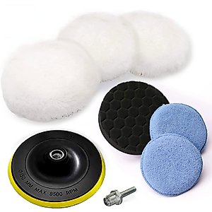 BOKA 6 Inch Buffing Pads, 8 PCS Polishing Pad Attachment for Drill, Wool Car Buffer Wheel for Drill with M14 Drill Adapter, 3 × Buffing Pad 6", 1 × Sponge Polishing Pad, 2 × Wax Applicator