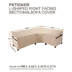 PATIOASIS Patio Right-Facing Sectional Lounge Set Cover 106''L x 85''L x 34''D x 31''/26''H Waterproof Outdoor Furniture L-Shaped Sofa Sectional Covers