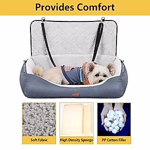 FUNNIU Dog Car Seat, Pet Car Seat for Medium/Large Dogs or Two Small Dogs, Dog Car Bed Travel Safety Fully Detachable Washable for Back Seat with Soft Cushion, Light Grey
