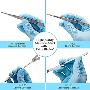 PartnersMed Advanced Dissection Kit by Partners Med - 21 Piece Total. Ultrasonic Stainless Steel Tools - Perfect for Medical Students, Anatomy, Biology, and Veterinary, Blue