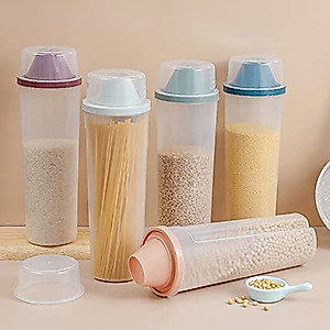 LYUN Canisters Plastic Storage Box Kitchen Food Grains Cereal Containers Tall Food Storage Spaghetti Noodle/Pasta Container with Scale Lid Jars (Color : 3pcs Pink)