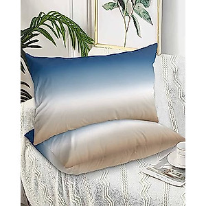 Edwiinsa Navy Blue Beige Ombre Cream Pillow Covers Standard Size Set of 2 20x26 Bed Pillow, Modern Abstract Art Aesthetics Plush Soft Comfort for Hair/Skin Cooling Pillowcases with Envelop Closure