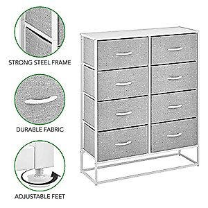 mDesign Wide Modern 8-Drawer Dresser Storage Unit, Sturdy Steel Frame, Wood Top, Easy-Pull Wood Handles/Fabric Bins, Organizer for Bedroom, Hallway, Entryway, Closet, Margo Collection, Gray