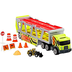 Matchbox Construction Hauler Detachable Cab Holds 16 Vehicles Plus Metal die-cast Tractor and Parts for Realistic Story Play Great Gift Ages 3 and Older