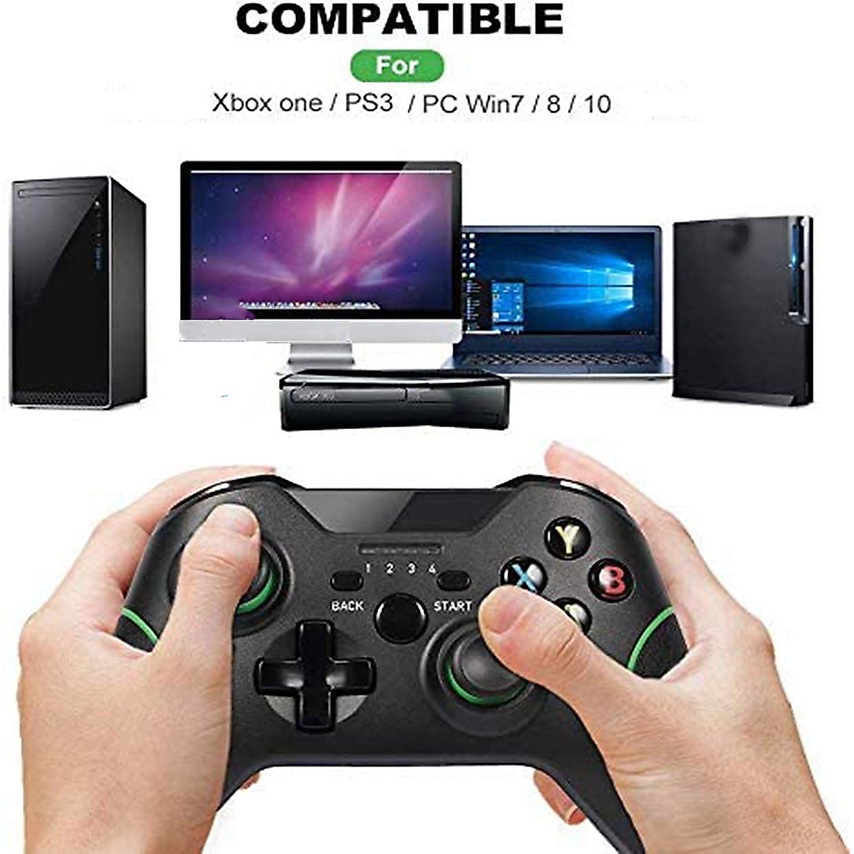 Controller for Xbox One, Game Controllers Compatible with Xbox One S, One X, One Elite, PS3, PC (Black)