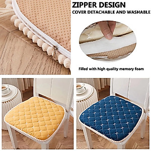 YSCO Chair Cushions for Dining Chairs 4 Pack, Kitchen Chair Pads Non Slip, Seat Cushion for Dining Room with Ties, U Shape Kitchen Seat Pads Plaid Pattern, 18x18 Dining Chair Cushions Set Beige