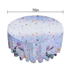 YiePhiot 3 Pcs Baby Shower Tablecloth，Baby Shower Round Tablecloth，Mermaid Party Decoration Table Covers，Plastic Table Cover for Baby Shower Party Compatible for a 70inch Round Table