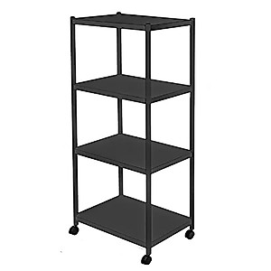 JEPRECO 4-Tier Stainless Steel Utility Shelving Unit with Wheels 23.6" L x 13.8" W x 43.5" H, Kitchen Baker's Rack Microwave Stand Cart for Kitchen Office Home, Multi-Purpose Organizer Rack (Black)
