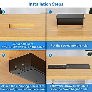 PD 20W USB C Recessed Power Strip, Furniture Power Strip with 2 Outlets and 2 USB Ports, 10FT Extension Cord Flat Plug, for Countertop Conference Desk Cabinet Workbench, Black