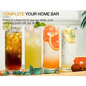 LUNA & MANTHA Highball Glasses Set of 4, 13oz Drinking Glasses Lead-Free Crystal Tall Water Glasses for Mojito, Tom Collins, Iced Tea, Gin & Tonics, Home Bar, Birthdays, Housewarming Gift, Clear