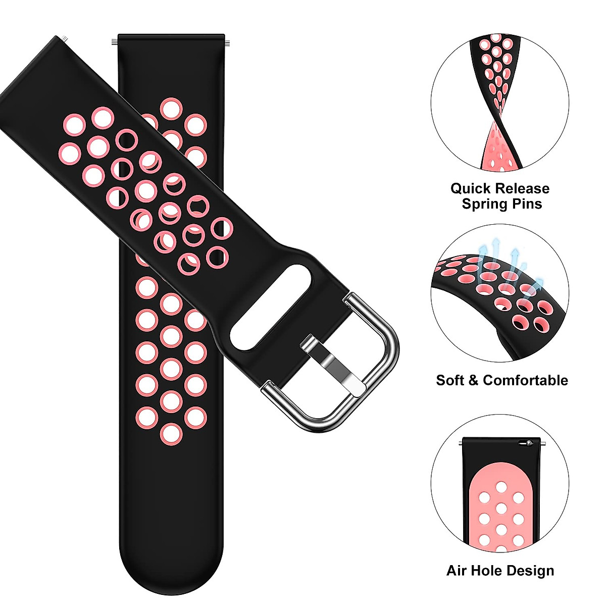 NAHAI 3 Pack Compatible with Samsung Galaxy Watch Active 2 Bands 40mm 44mm/ Active/Galaxy Watch 3 Band 41mm/Watch 4, Galaxy Watch 42mm Band, Soft Silicone Replacement Wristband for Women Men, Small