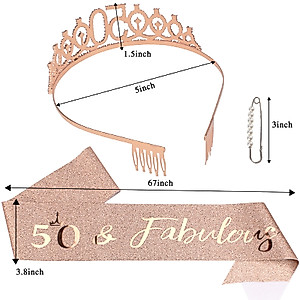 Semato 50th Birthday Decorations 50th Birthday Tiara Sash Kit- 50th Birthday Gifts for Women 50th Birthday Party Decorations (rose gold)