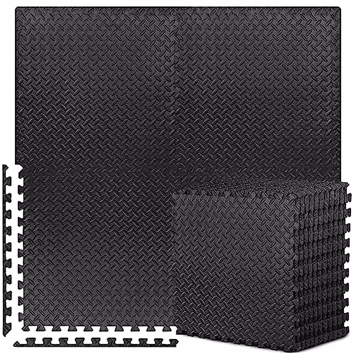 12-Tile Interlocking Puzzle Exercise Mat, 24'' x 24'' EVA Foam Flooring for Gym Equipment, Black