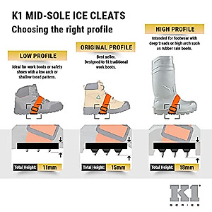 K1 Mid-Sole Ice Cleats - Easily Rotate Traction Cleats for Frequent Indoor/Outdoor Transition, Driving, or Climbing (1 Pair)