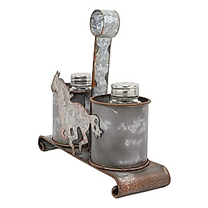 Set Of 1 Galvanized Metal Mustang Horse Salt And Pepper Shakers