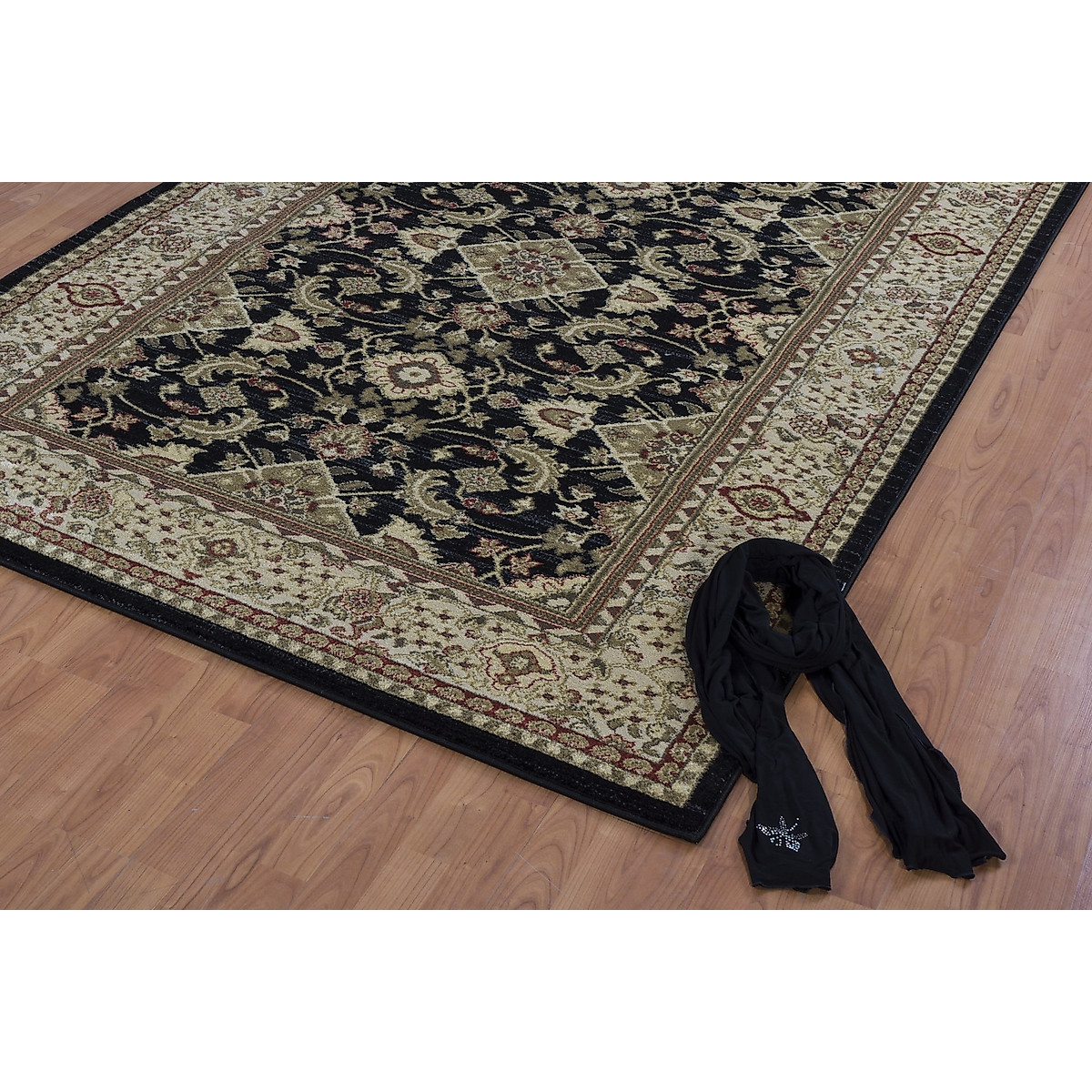 Ladole Rugs Traditional Beautiful Soft Indoor Runner Area Rug Living Room Bedroom Entrance Hallway Carpet for Dining in Black Cream 7x10(6'5" x 9'5" 200cm x 290cm) 5x7 8x10 9x12 2x10 4x6 feet