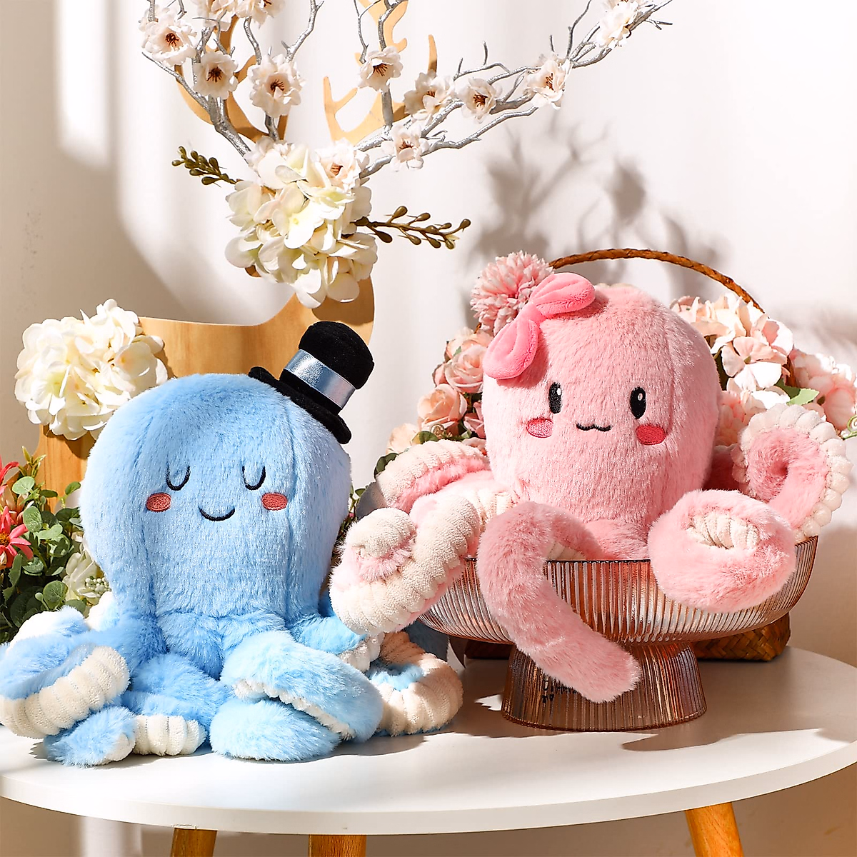2 Pcs Octopus Stuffed Animals 16 Inches Cute Summer Plush Doll Play Toy Octopus Animal Soft Toy Marine Doll for Gender Reveal Party Teens Adults Birthday Holiday Presents
