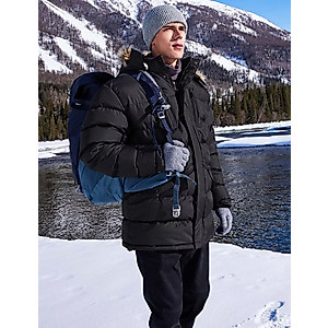 Rejork Men's Long Winter Coats Warm Water Resistant Puffy Hooded Windbreaker Insulated Thicken Jackets with Hood Black X-Large