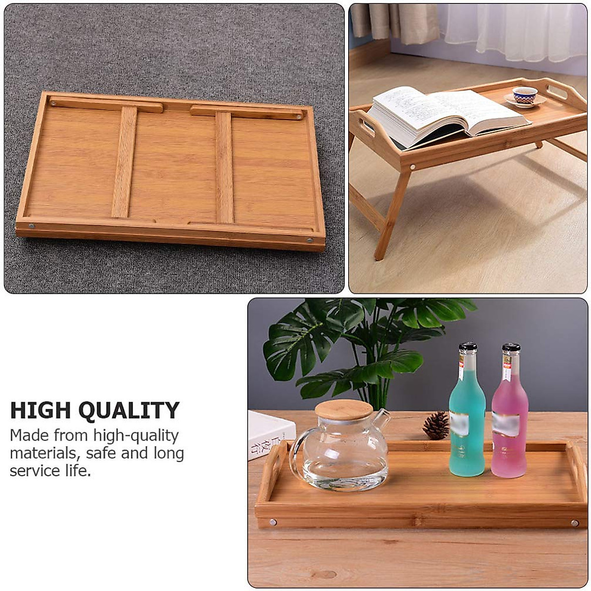 Garneck 1pc Folding Tray Bamboo Serving Tray Tea Set Tray Durable Bamboo Tray Home Decor Tray Decorative Tray Easy to Clean Tray Dinner Plate Tea Tray Coaster Platter Coffee Table