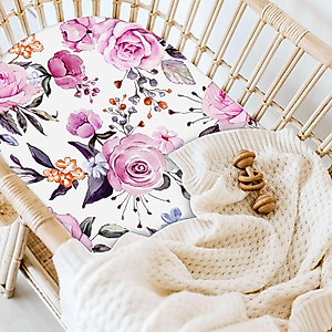 Baby Blanket and Bassinet Sheet Set for Baby Girls, Super Soft Floral Minky Fabric Dotted Backing and Universal Fit