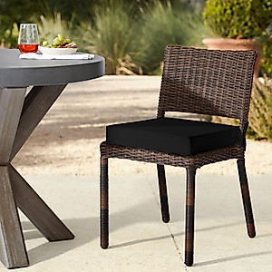 downluxe Waterproof Outdoor Chair Cushions Set of 2, 19" x 19" x 3" Patio Chair Cushion with Non-Slip Ties & Handle, Square Outdoor Cushion for Patio Furniture with Removable Cover, Black