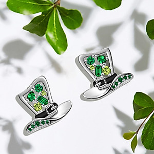 Hat Earrings for Women 925 Sterling Silver St Patrick Day Green Hat Stud Earrings with Cubic Zirconia Good Luck Symbol Jewelry for Mother's Day