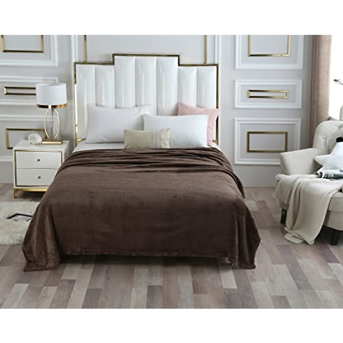 CAI TENG Waffle Textured Fleece Blanket Flannel Blanket for for Couch Sofa Living Room Plush Lightweight Microfiber Throw (Chocolate Brown, 50 x 60 Inches)