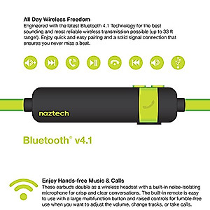Naztech NX80w Bluetooth Wireless Earphones with Mic Compatible with iPhone 14/13/12/Pro/Pro Max, Galaxy S23/S22/S21, Tablets & More [Lime/Black] 13898