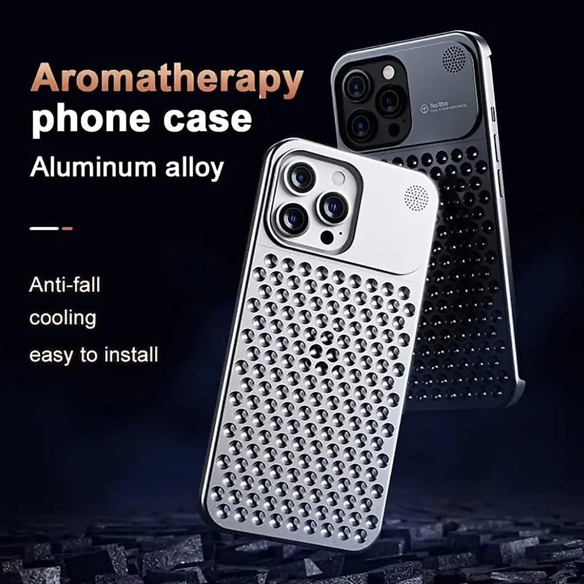 Icesoore Metal Vent Premium Aluminum Alloy for iPhone Case, Bdesktop Design Shop | Aromatherapy Phone Case Aluminum Alloy Anti-Fall Heat Dissipation Bezel Slim Case (for iPhone 14 Pro, Gray)