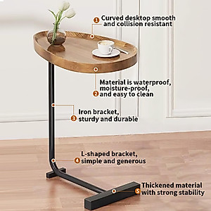 YYW C Shaped End Table Narrow Side Table for Couch, Sofa and Bed, Sofa End Table with Metal Frame for Small Spaces, Bedside, Living Room, Bedroom (Black)