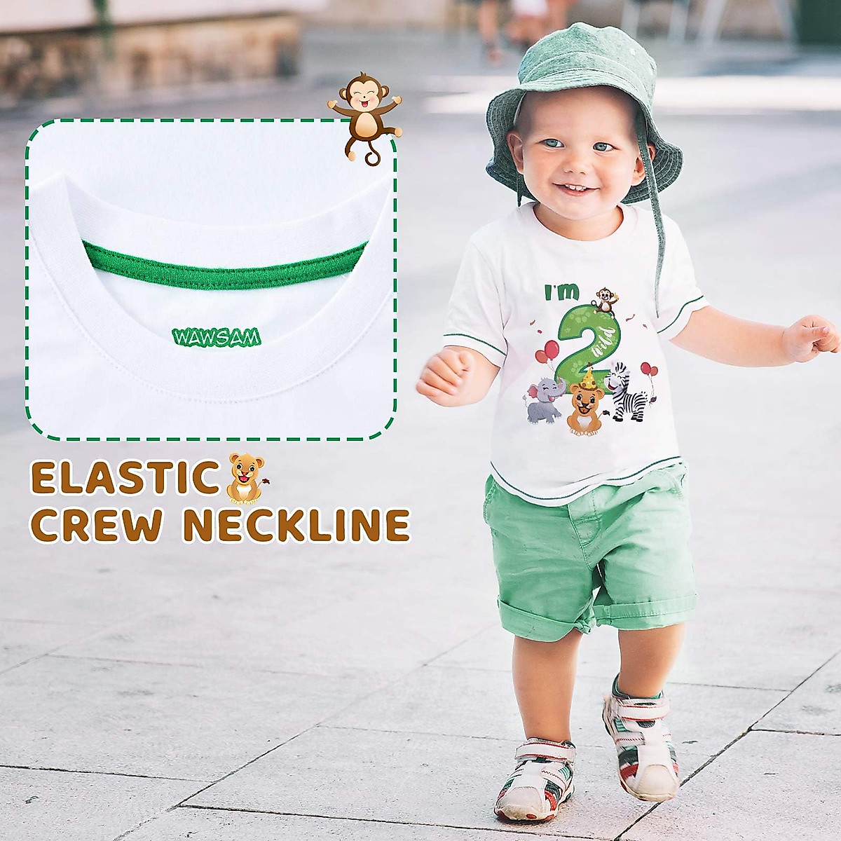 Baby Boy 2nd Birthday T-Shirt - I’m Two Wild 2 Jungle Animals Birthday Top Tee Two Years Old Jungle Birthday Party 100% Cotton Printed Short Sleeve T Shirt Gift (White, 2T)