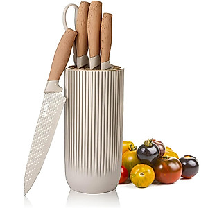KOSHA Kitchen Knife Set, 6 Piece Knife Sets for Kitchen with Block, Professional Stainless Steel Knives Set, Khaki Sharp Knife Set with Universal Knife Block for Home, Bio-fit, Non-slip, Anti-Rust