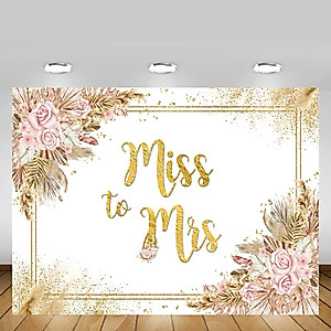 MEHOFOND Boho Miss to Mrs Backdrop Bridal Shower Chic Pink Flowers Bride to Be Engagement Photo Studio Banner Pampas Grass Photography Background Decoration Cake Table Supplies 7x5ft