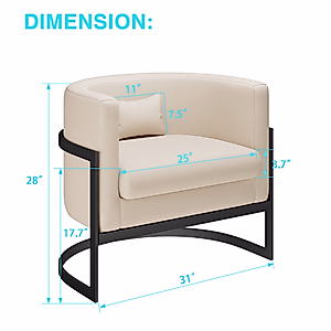 Apeaka Faux Leather Accent Chair Modern Barrel Chair Upholstered Armchair for Living Room Bedroom Single Sofa Chair Club Chairs Beige