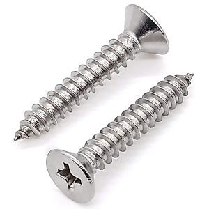 Glvaner #4 x 3/4 inch Flat Head Wood Screws Sheet Metal Screw 100 pcs 304 Stainless Steel 18-8 Self Tapping Screw