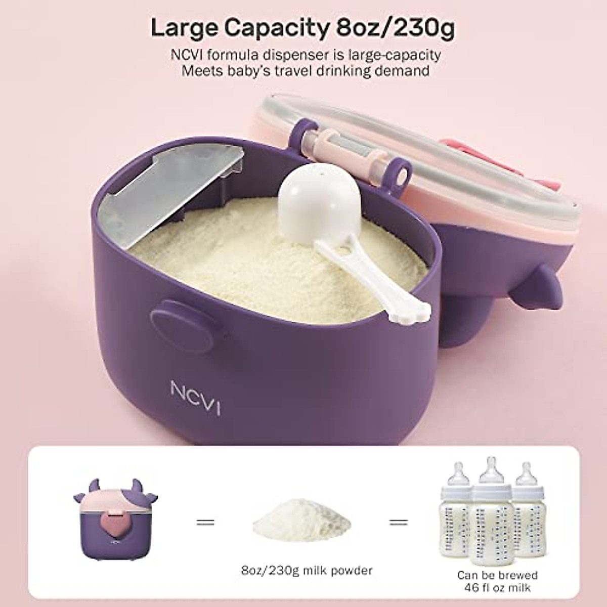 NCVI Baby Formula Dispenser with Scoop and Leveller Portable Storage Formula Containers for Travel, Non-Spill Smart Baby Milk Powder Formula Dispenser for Fruits, Snacks and Nuts (Purple)
