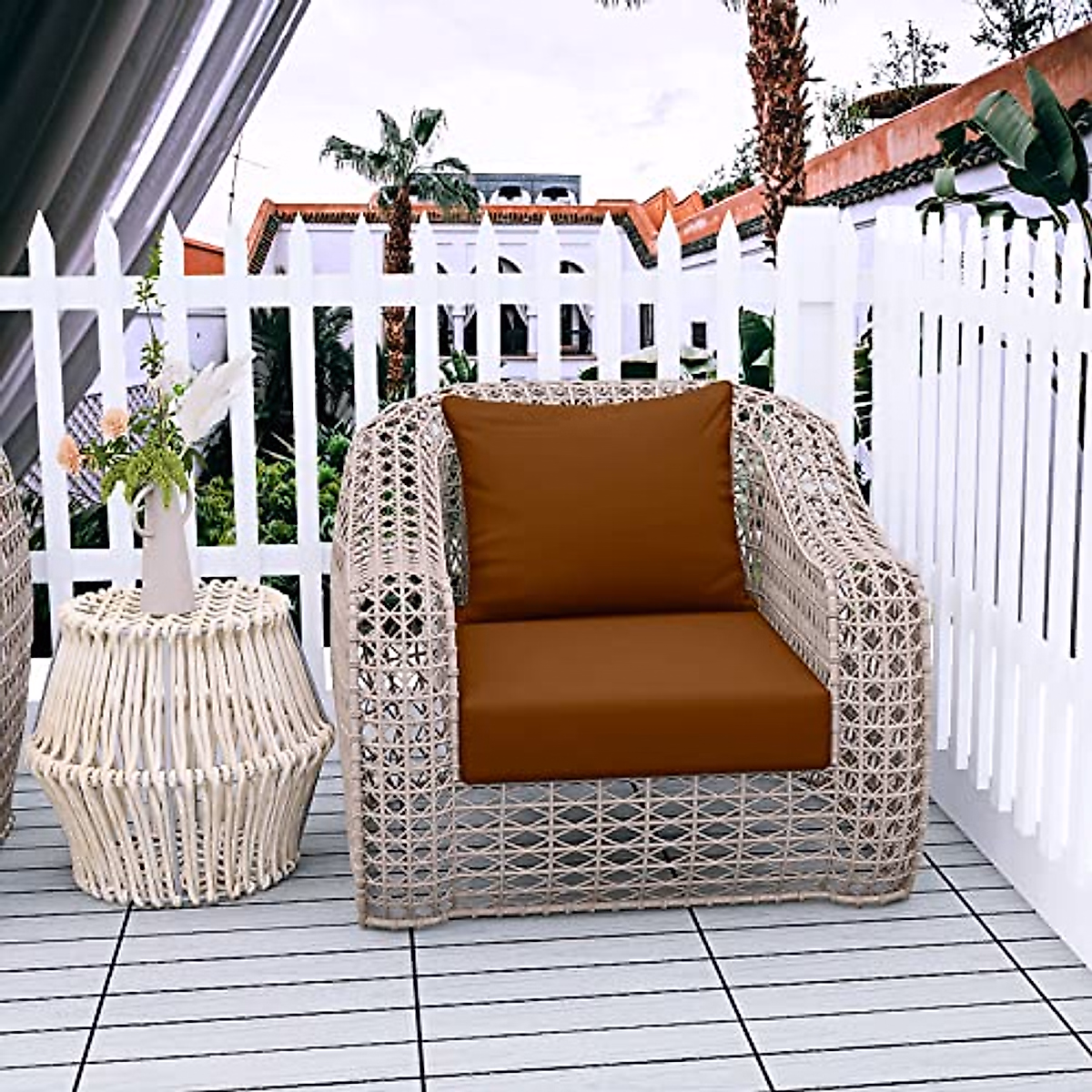 Outdoor Chair Cushions 24 x 24 inches, Soft and Comfortable Patio Furniture Cushions with Removable Cover,Outdoor Deep Seat Cushions and Cushion for Chairs, Sofas and Other Multiple Scenes. (Brown)
