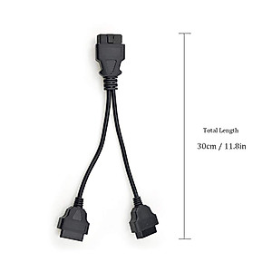 Outzone OBDII Extension Cable 16 Pin Splitter Y Cable 30cm/11.8inches Male to Dual Female Cord Compatible for All OBD2 Vehicles