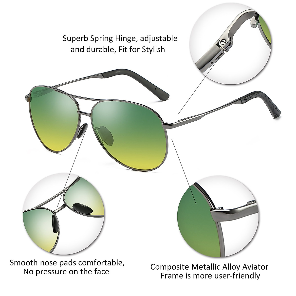 FEISEDY Night Driving Glasses Night Vision Aviator Anti Glare Eyewear for Men Women B2294