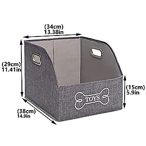 Brabtod Foldable Storage Bin - Rectangle Storage Basket with Handle, Organizer Bin for Pet Toys, Diaper, Shelves, Closet -Gray