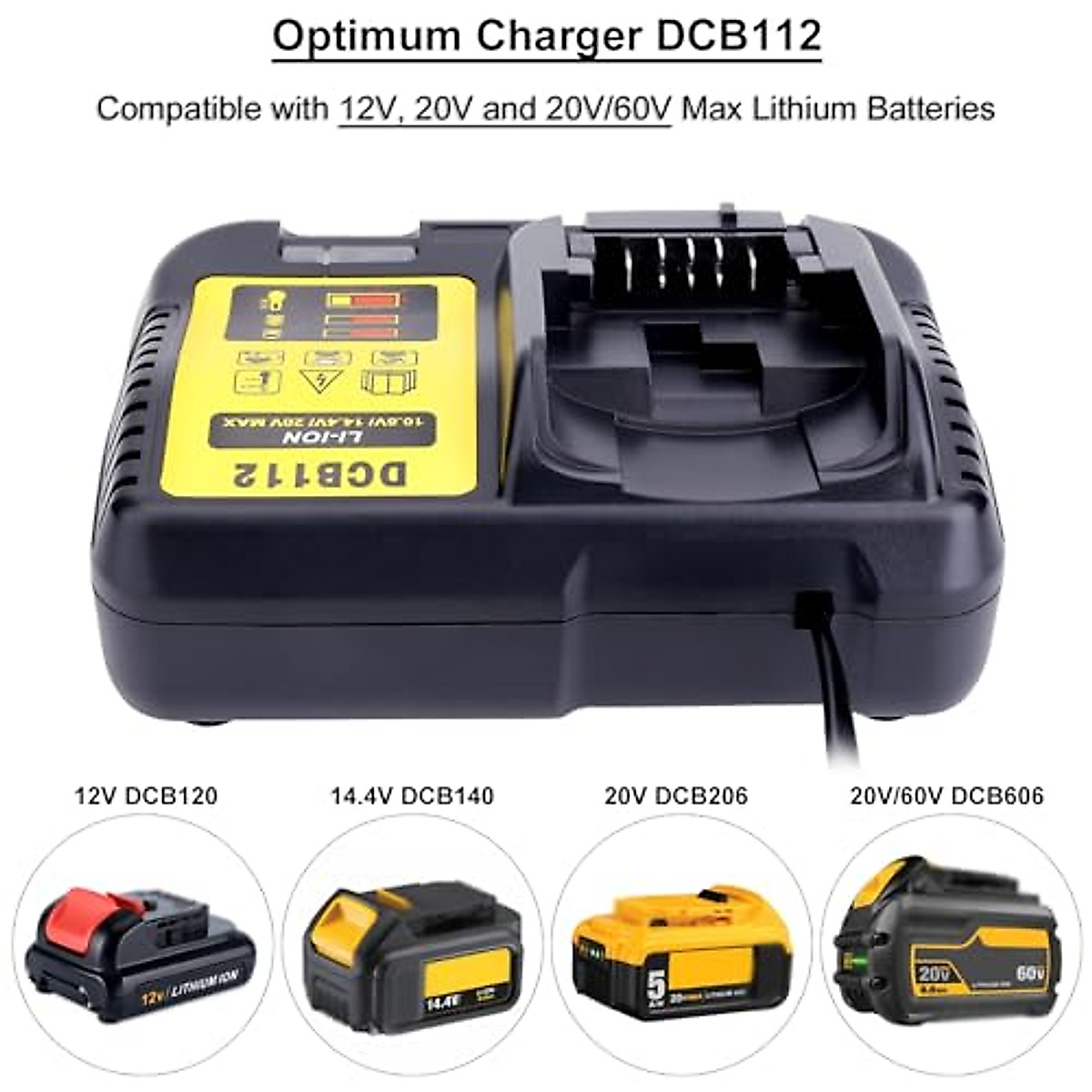 Biswaye 20V MAX Battery Charger DCB112 DCB115 for 12V, 20V and 60V MAX Lithium Battery DCB201 DCB204 DCB606 DCB609 DCB207 DCB206 DCB203 DCB200 DCB120 DCB127 Power Tool Battery Charger