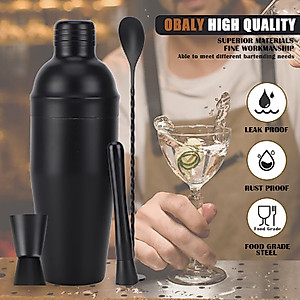 OBALY Bartender Kit 11-Piece Cocktail Shaker-Muddler for Cocktails 25oz Boston Shaker-Bar Accessories with Stylish Bamboo Stand Mix Drink Shaker kit Perfect Martini kit with Cocktail Recipes Booklet