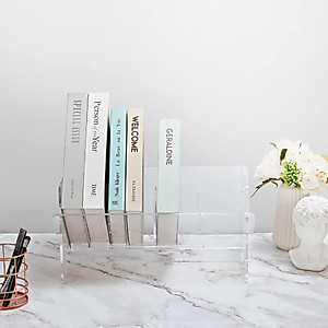 Sparkle Race Acrylic Shelf Small Bookcase, Clear Acrylic Desk Organizers and Accessories Mini Bookshelf for Home Office, CD, Book & Magazine Rack Acrylic Bookshelf Desktop Storage Book Organizer
