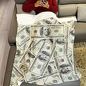 HommomH Fleece Blanket 60" x 80" Beige Funny 100 Dollar Bill Cash Us Cute Things Money Lightweight Fuzzy Cozy Soft Warm Throw for Men Women, Air Conditioning