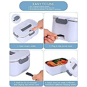 Rhudaky Electric Lunch Box (66 oz & 75W) Food Heater, 3 in 1 Heated Lunch Boxes for Adults,Portable Food Warmer -Self Heating Box for Work/Car/Truck with Large Insulated Lunch Bag