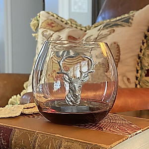 Vagabond House Deer/Elk Stemless Wine Glass, Premium Hand-Blown Crystal, Lodge Style, Perfect for Red/White Wine, 3.25" Tall, 12 oz, Enhance Your Tastings - Sold as Single Glass