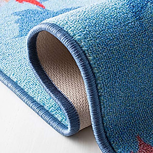 SAFAVIEH Machine Washable Slip Resistant Collection 6' 7" x 9' Blue/Orange Inspired by Disney's Frozen II - Olaf Kids Bedroom Nursery Playroom Area Rug