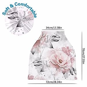 Nursing Cover Breastfeeding Scarf Pink Flowers Roses and Leaves on White(1) Baby Car Seat Covers Soft Breathable Infant Carseat Canopy Stroller Cover for Boys Girls